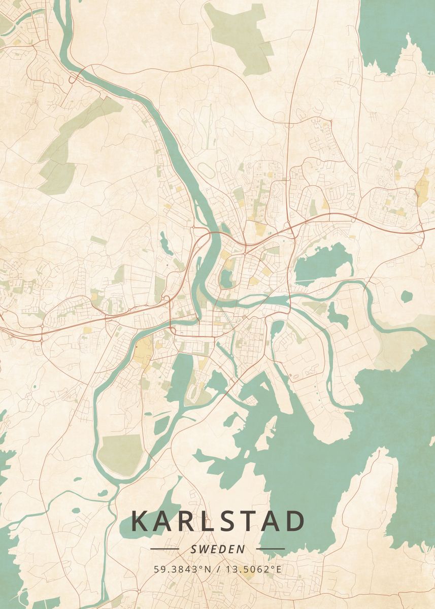 'Karlstad Sweden' Poster, picture, metal print, paint by Designer Map ...
