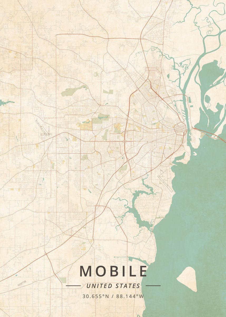 'Mobile United States' Poster, picture, metal print, paint by Designer ...