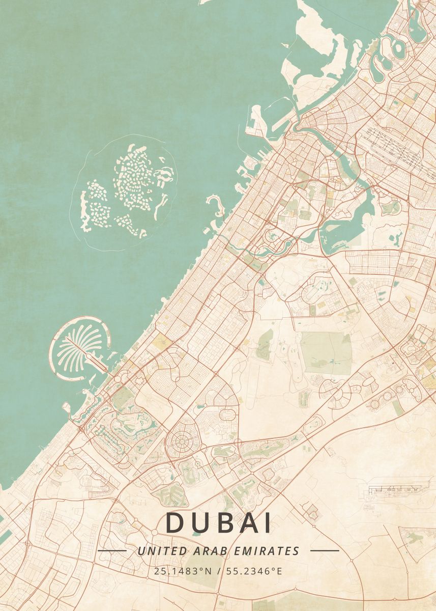 'Dubai UAE' Poster, picture, metal print, paint by Designer Map Art ...