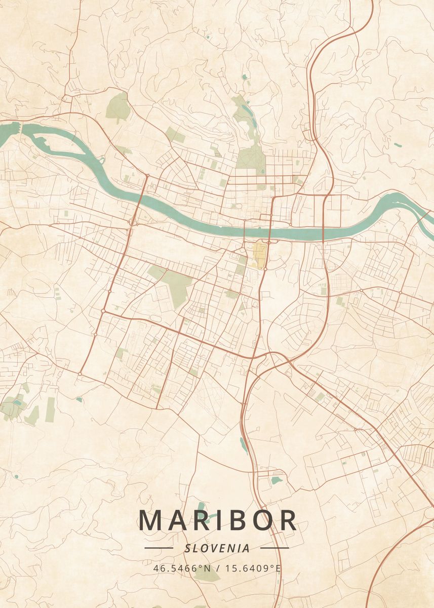 'Maribor Slovenia' Poster, picture, metal print, paint by Designer Map ...