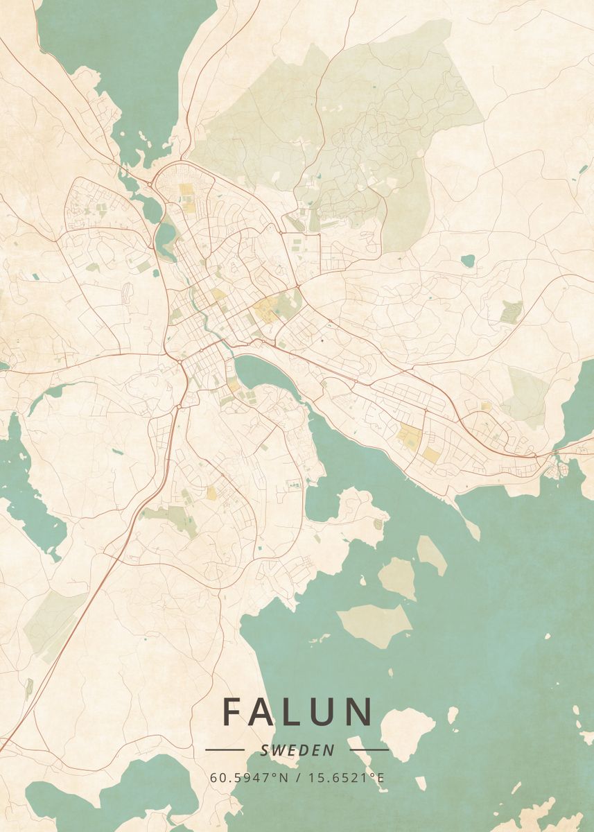 'Falun Sweden' Poster, picture, metal print, paint by Designer Map Art ...