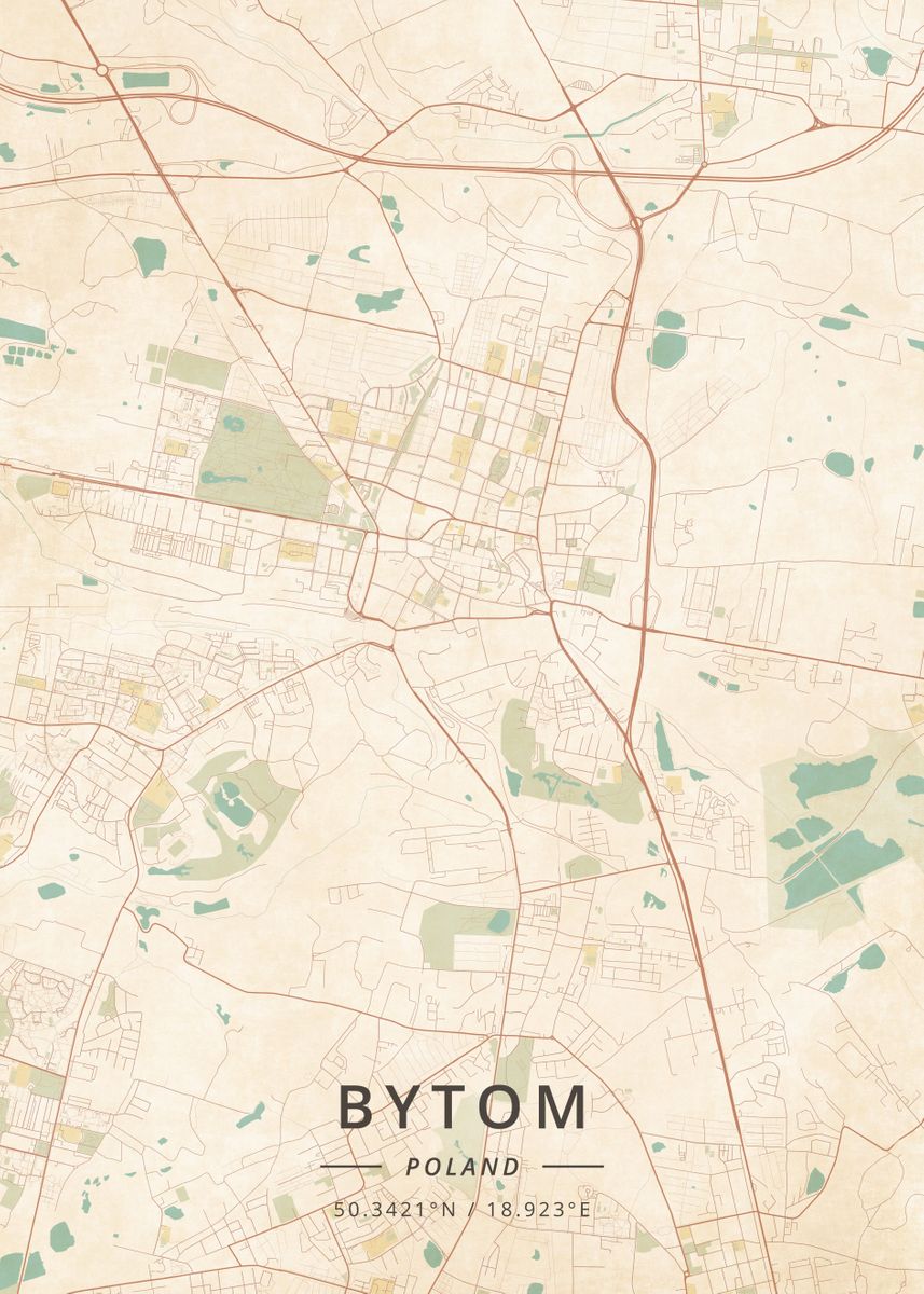 'Bytom Poland' Poster, picture, metal print, paint by Designer Map Art ...