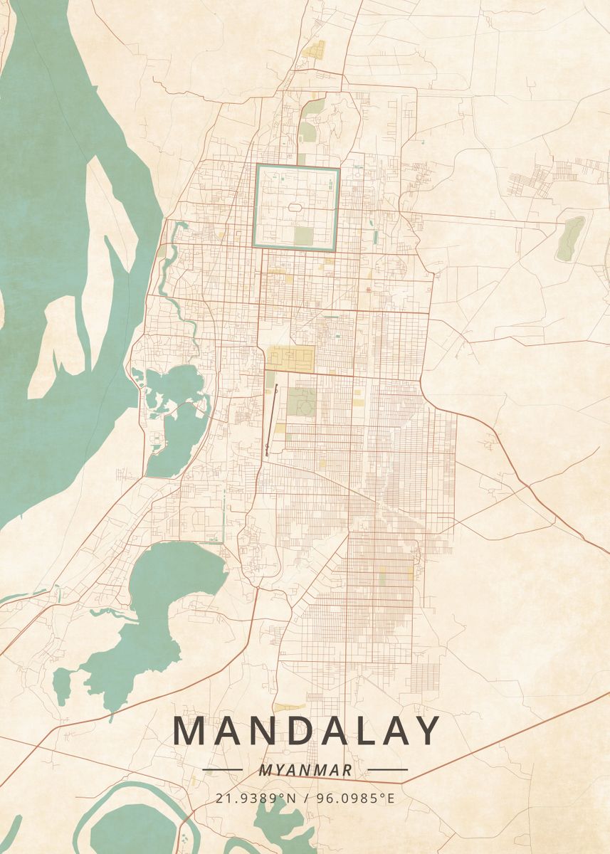 'Mandalay Myanmar' Poster, picture, metal print, paint by Designer Map ...