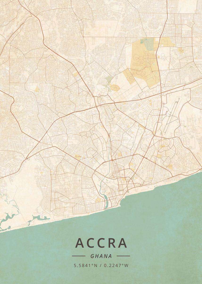 'Accra Ghana' Poster, picture, metal print, paint by Designer Map Art ...