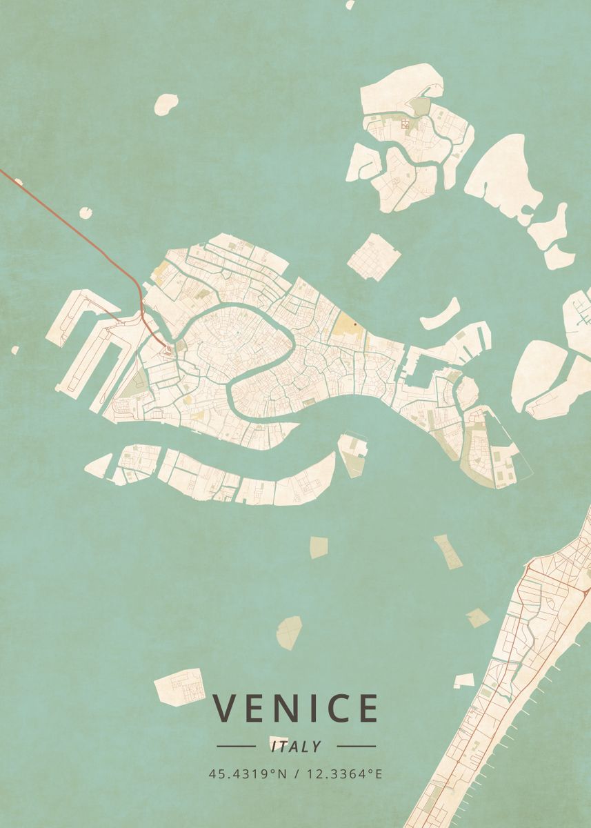 'Venice Italy' Poster, picture, metal print, paint by Designer Map Art ...