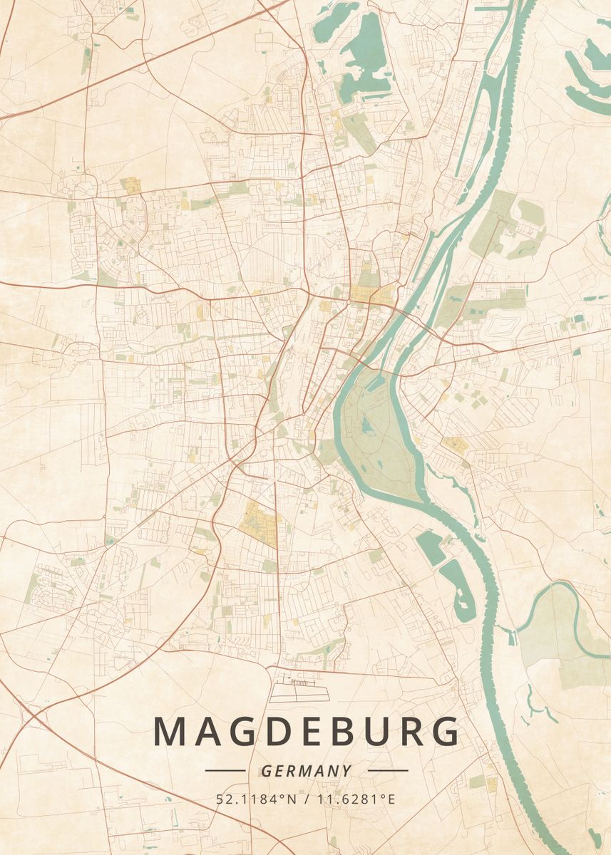 'Magdeburg Germany' Poster, picture, metal print, paint by Designer Map ...