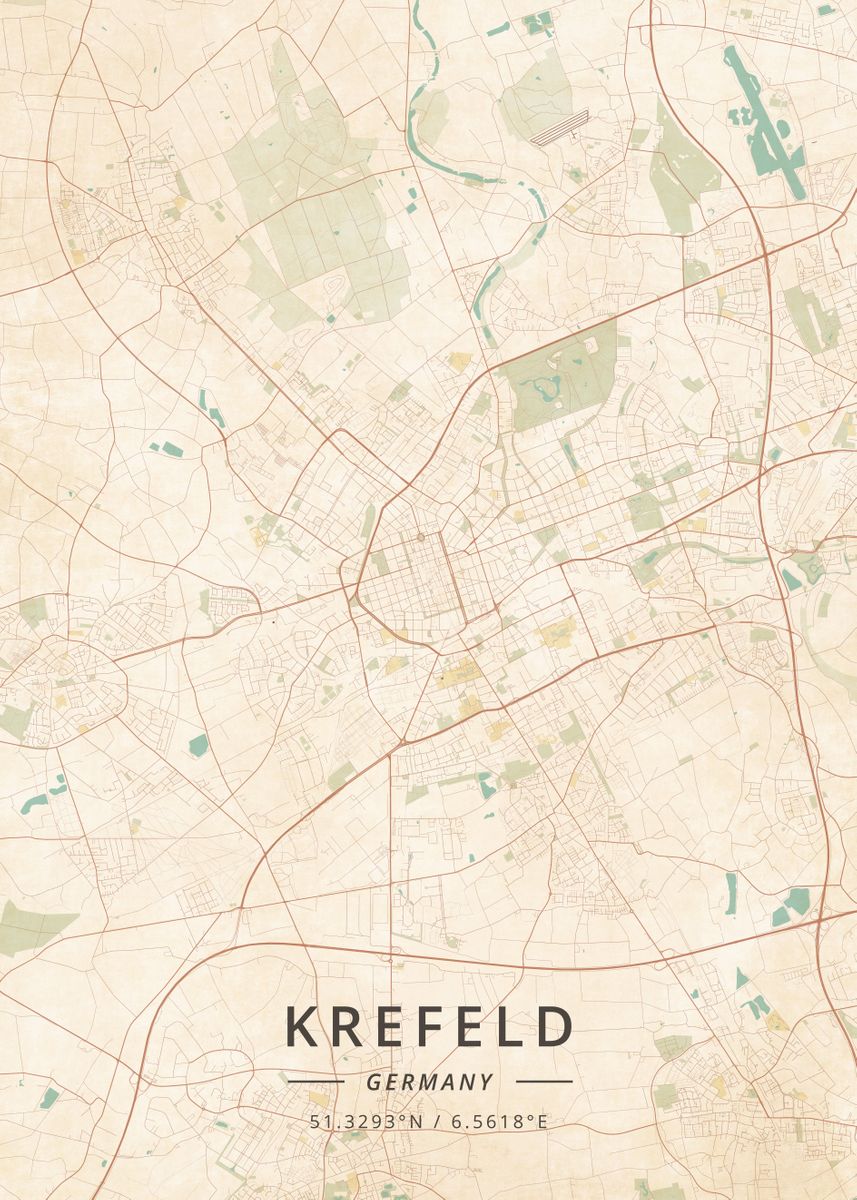 'Krefeld Germany' Poster, picture, metal print, paint by Designer Map ...