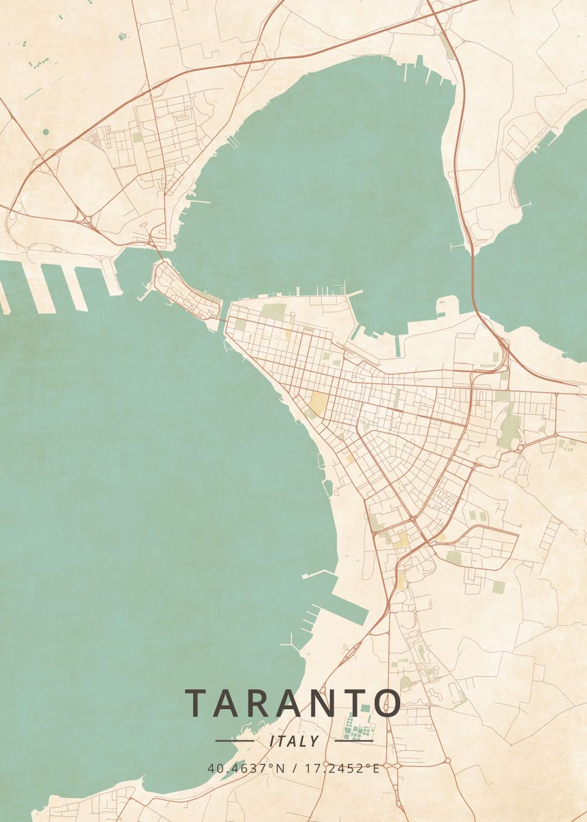 'Taranto Italy' Poster, picture, metal print, paint by Designer Map Art ...
