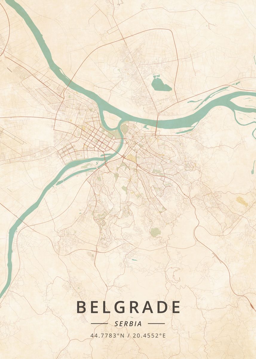 'Belgrade Serbia' Poster, picture, metal print, paint by Designer Map ...