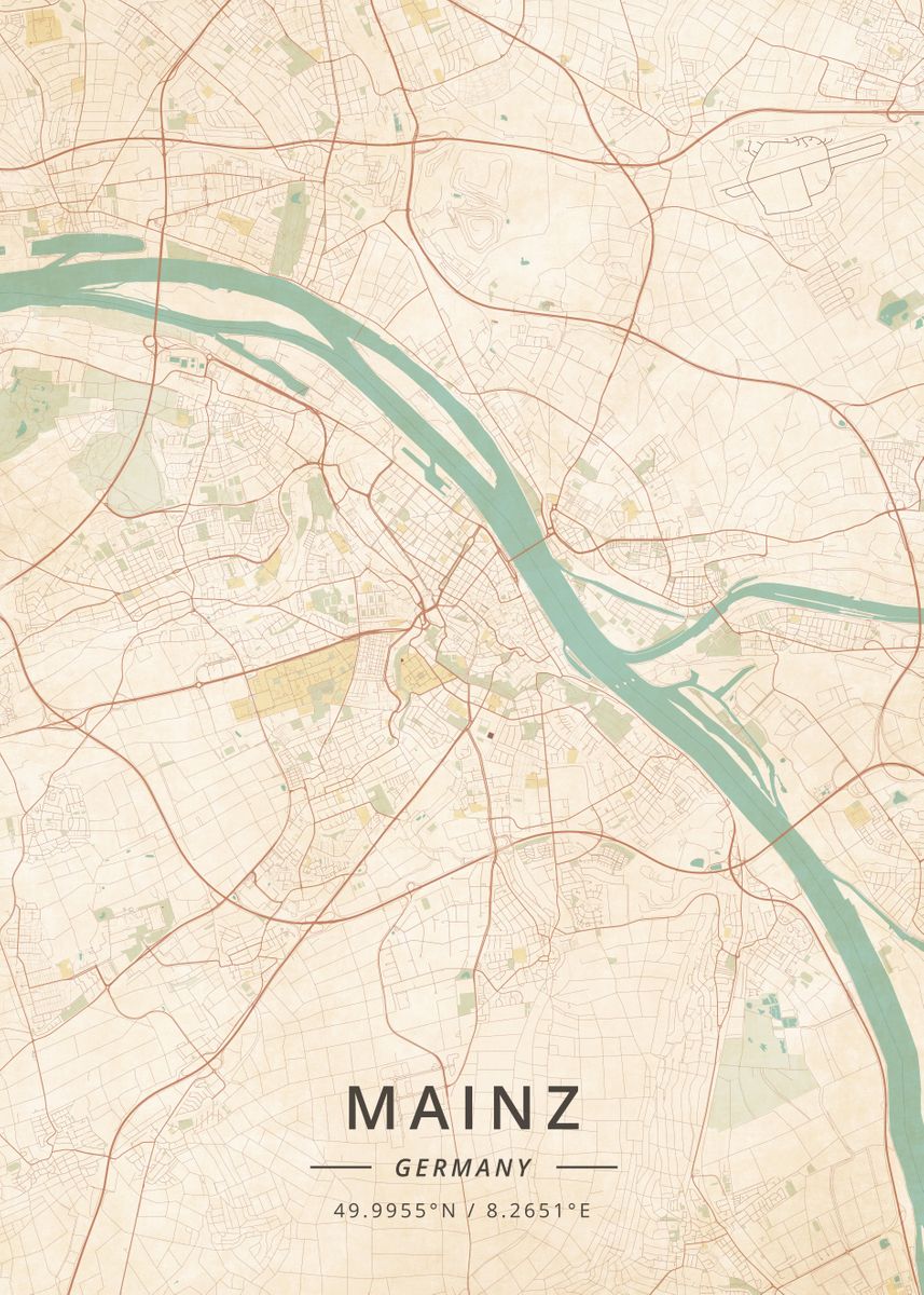 'Mainz Germany' Poster, picture, metal print, paint by Designer Map Art ...
