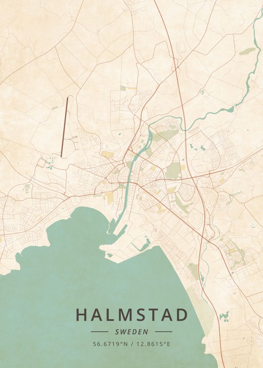 'Halmstad Sweden' Poster, picture, metal print, paint by Designer Map ...