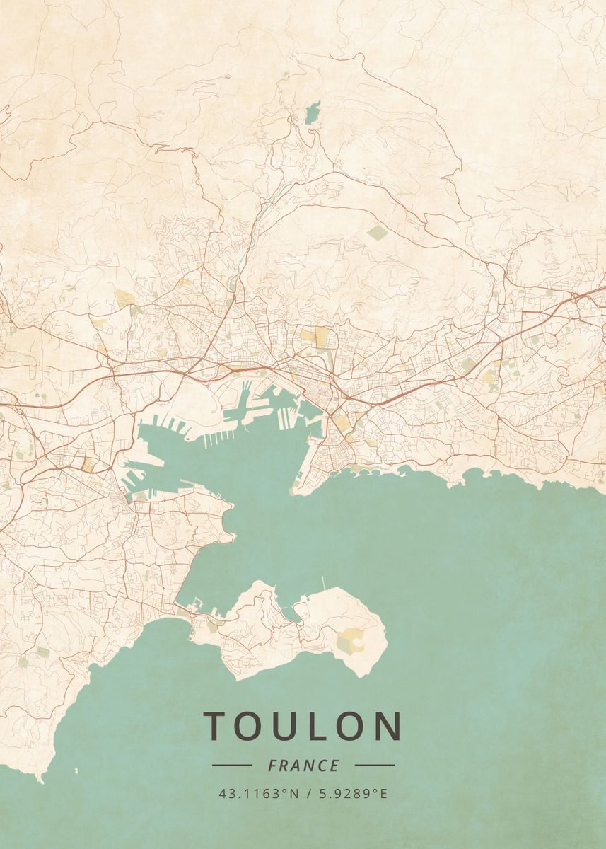 'Toulon France' Poster, picture, metal print, paint by Designer Map Art ...