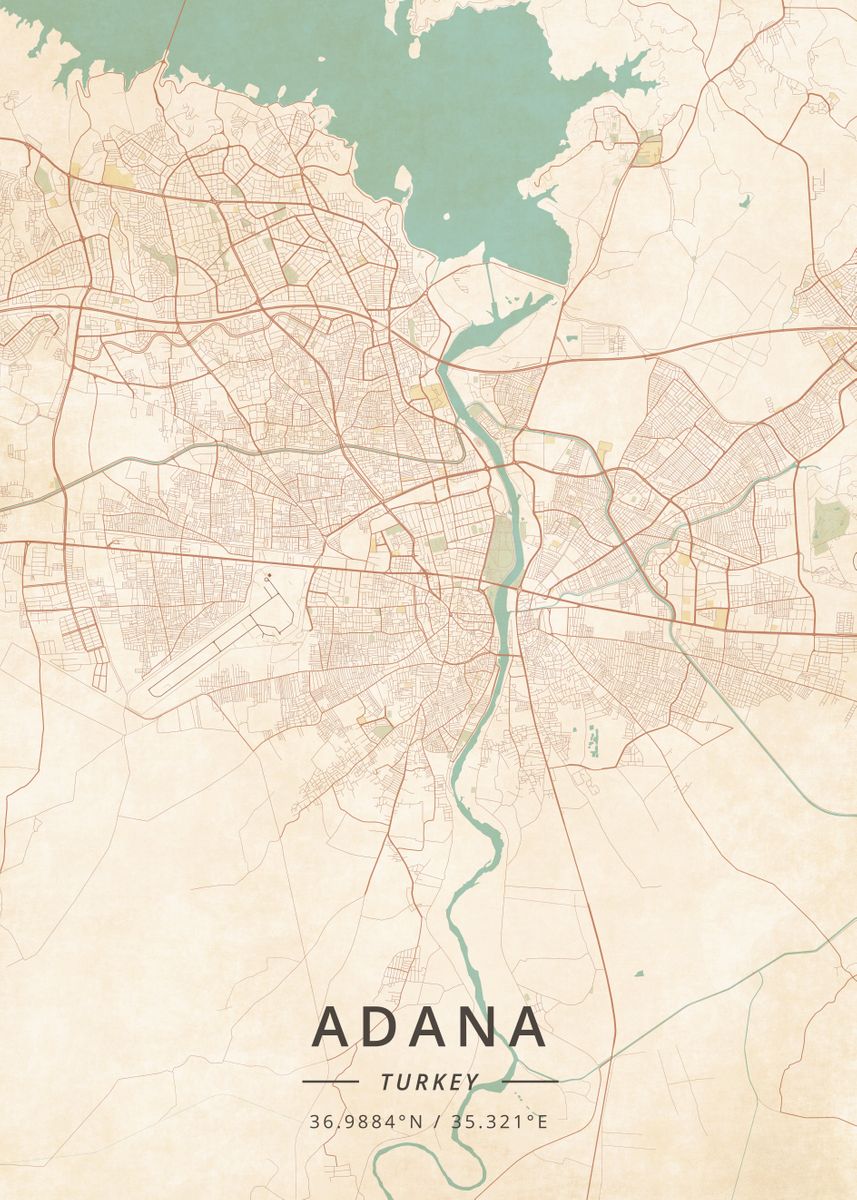 'Adana Turkey' Poster, picture, metal print, paint by Designer Map Art ...