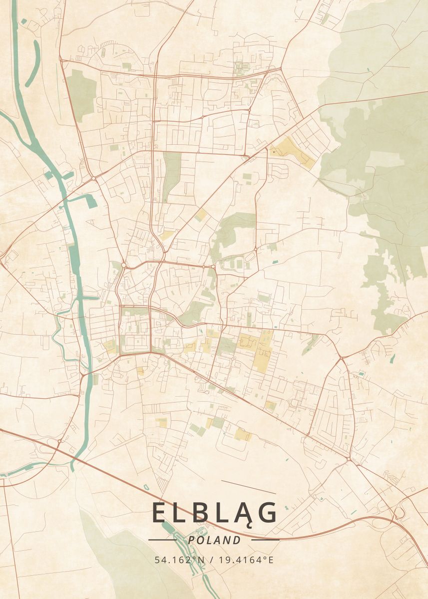 'Elblag Poland' Poster, picture, metal print, paint by Designer Map Art ...