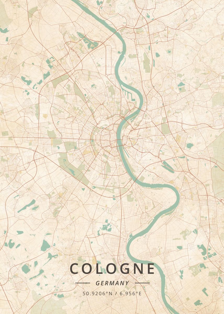 'Cologne Germany' Poster, picture, metal print, paint by Designer Map ...