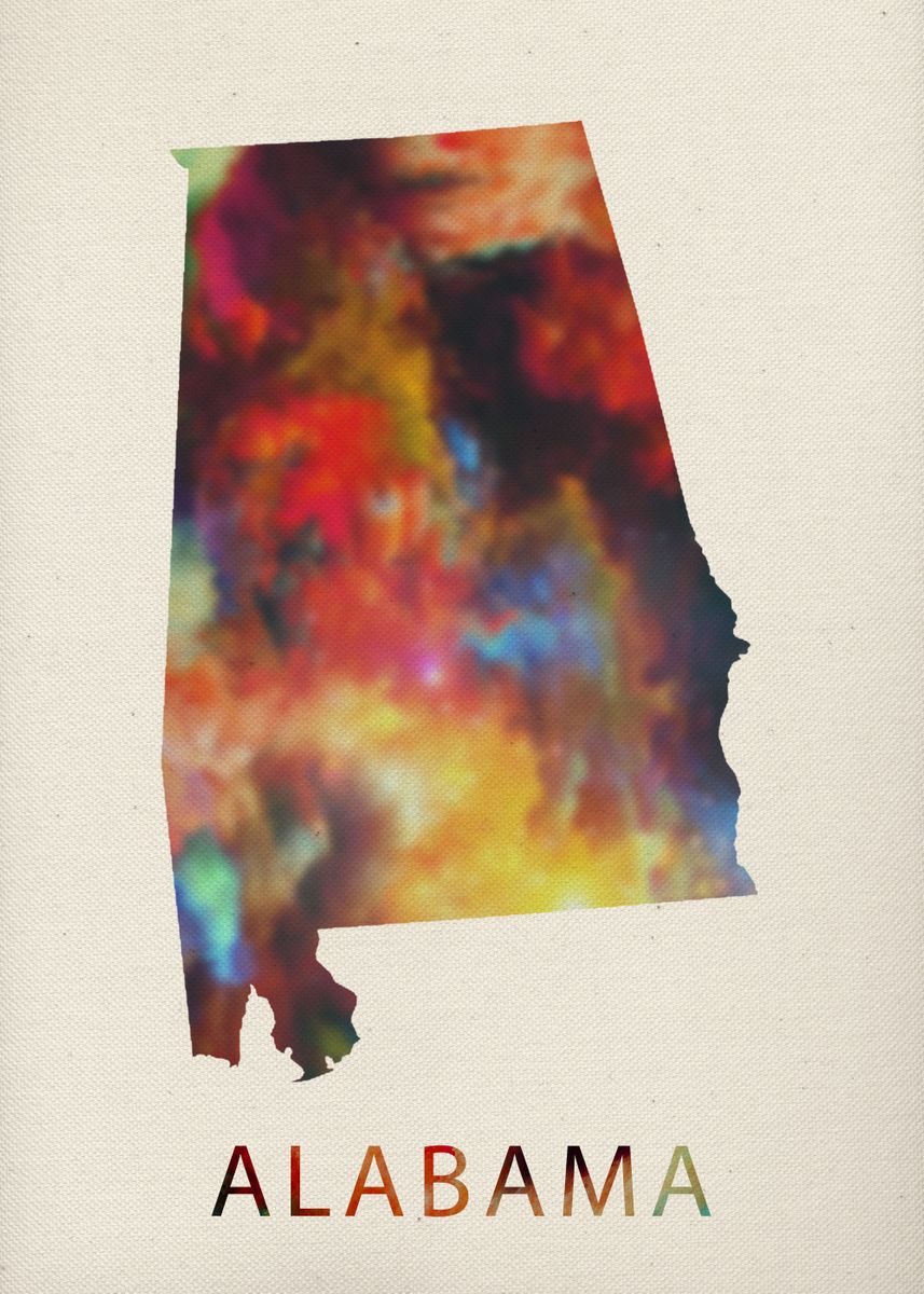 'Alabama Watercolor Map' Poster, picture, metal print, paint by Design ...