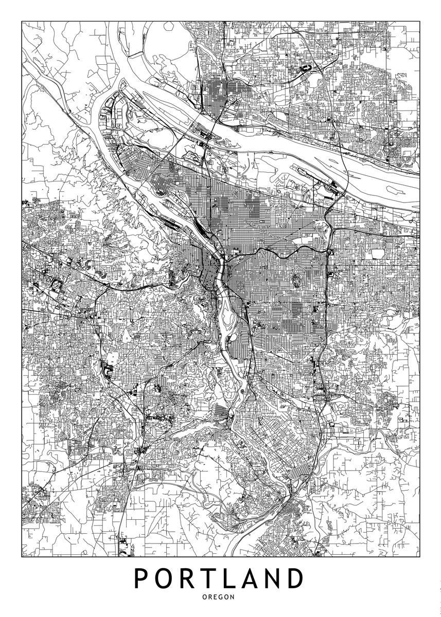 'Portland White Map' Poster, picture, metal print, paint by ...