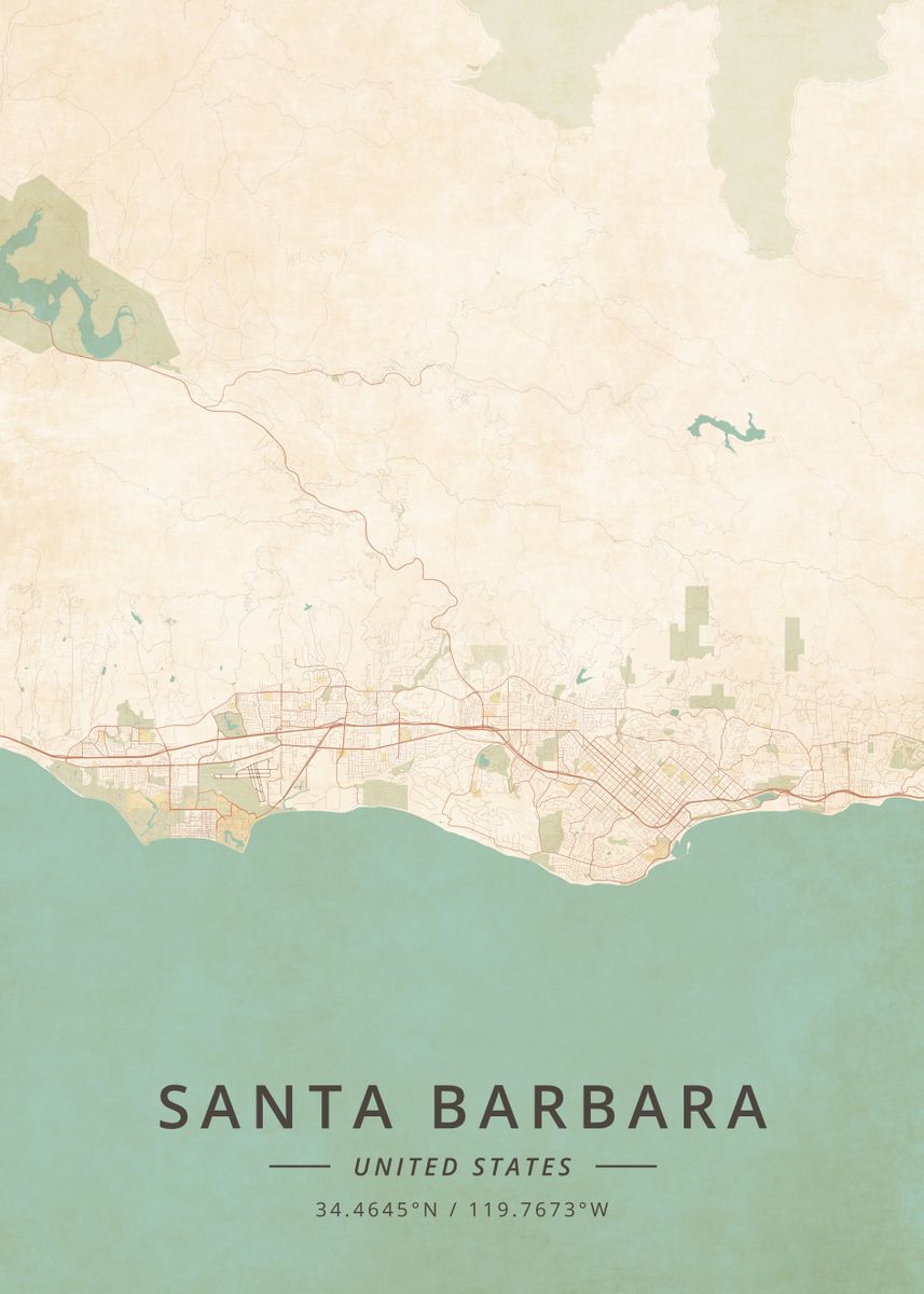 'Santa Barbara US' Poster, picture, metal print, paint by Designer Map ...