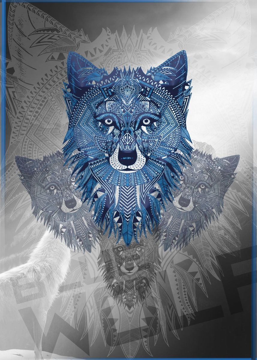 'Blue Wolf' Poster, picture, metal print, paint by Adam Penkov | Displate