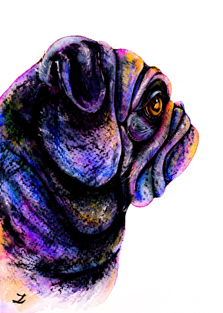 'Black Pug' Poster, picture, metal print, paint by Zaira Dzhaubaeva ...