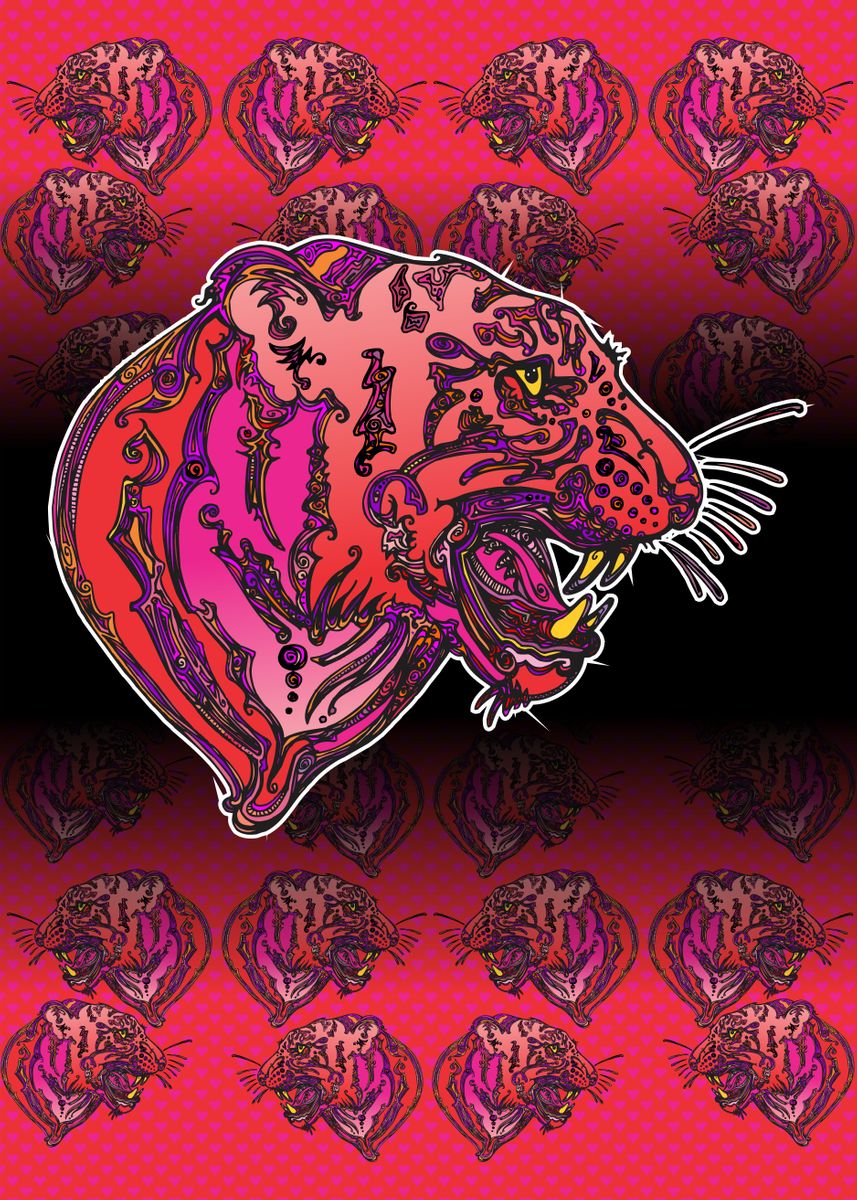 'wild red tiger' Poster, picture, metal print, paint by Heide-Marie von ...