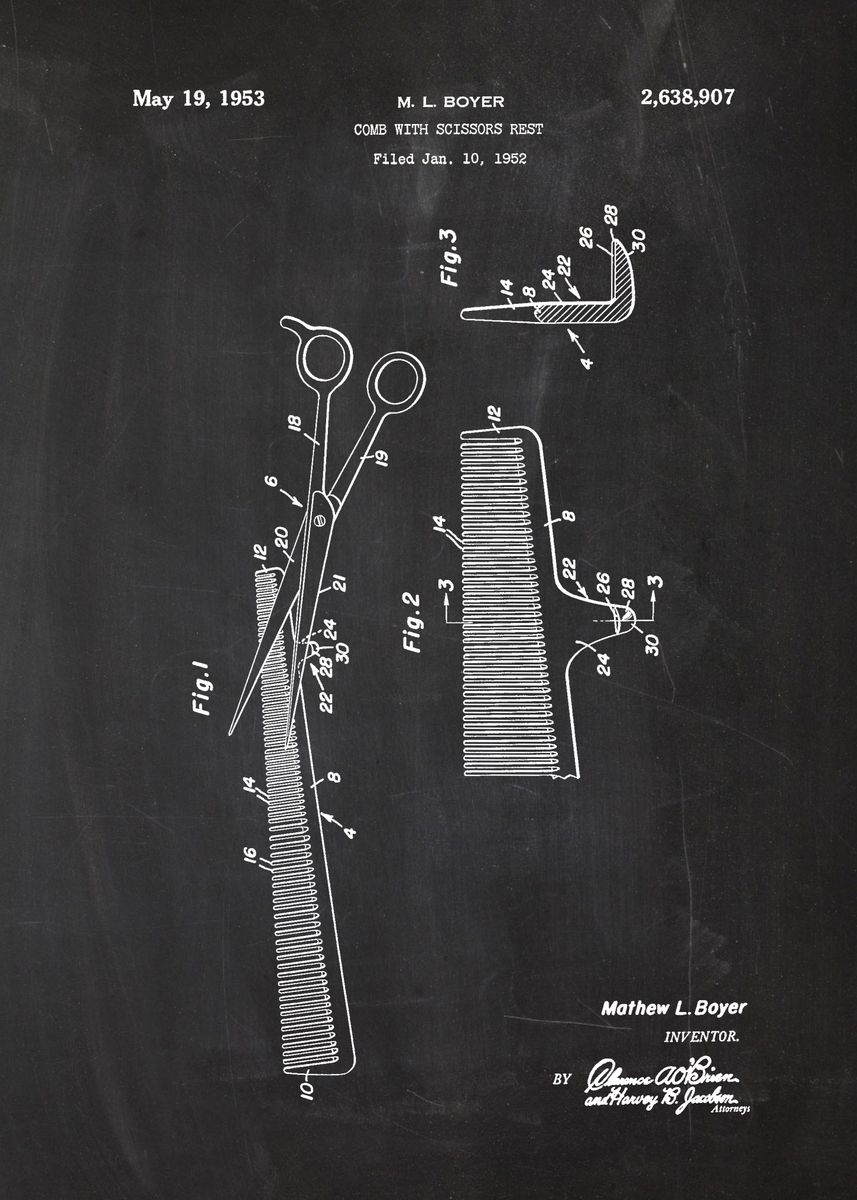 '1952 Comb With Scissors' Poster by Nicram K | Displate