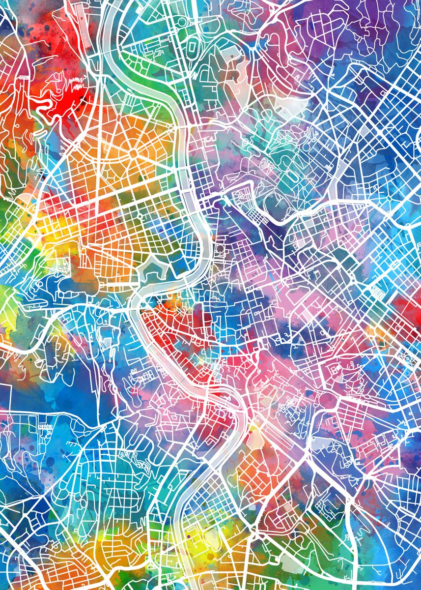 'rome city map color' Poster, picture, metal print, paint by Bekim Art ...
