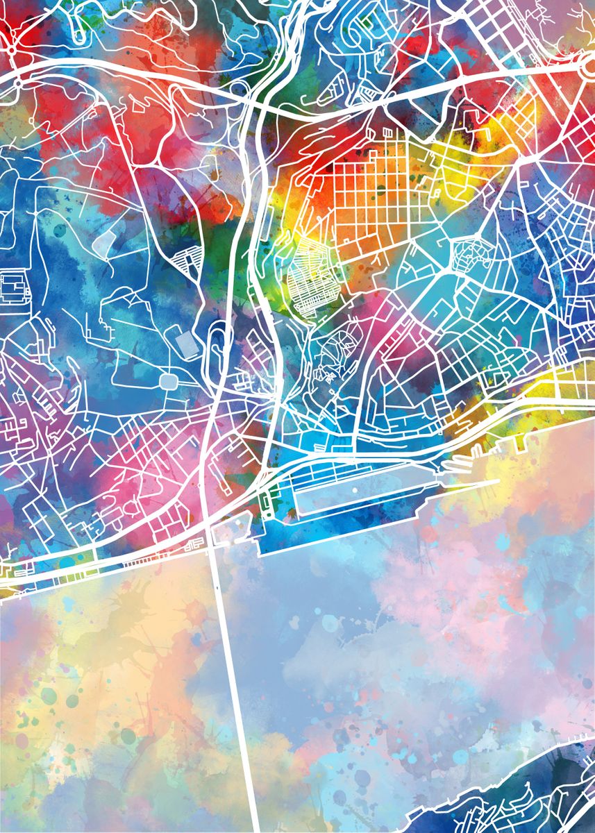 'lisbon city map color ' Poster, picture, metal print, paint by Bekim ...