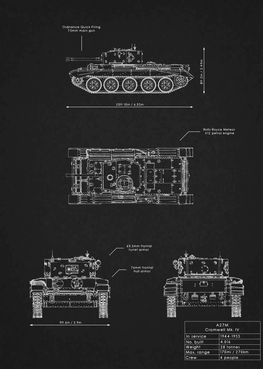 'A27M Cromwell Blueprint' Poster, picture, metal print, paint by Iwoko ...