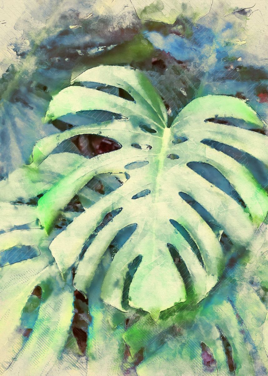 'monstera watercolour' Poster, picture, metal print, paint by Aida ...