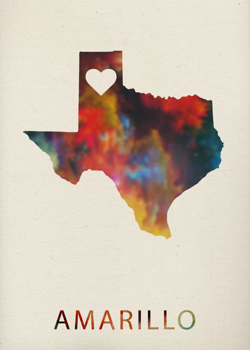 'Amarillo Watercolor Map' Poster, picture, metal print, paint by Design ...