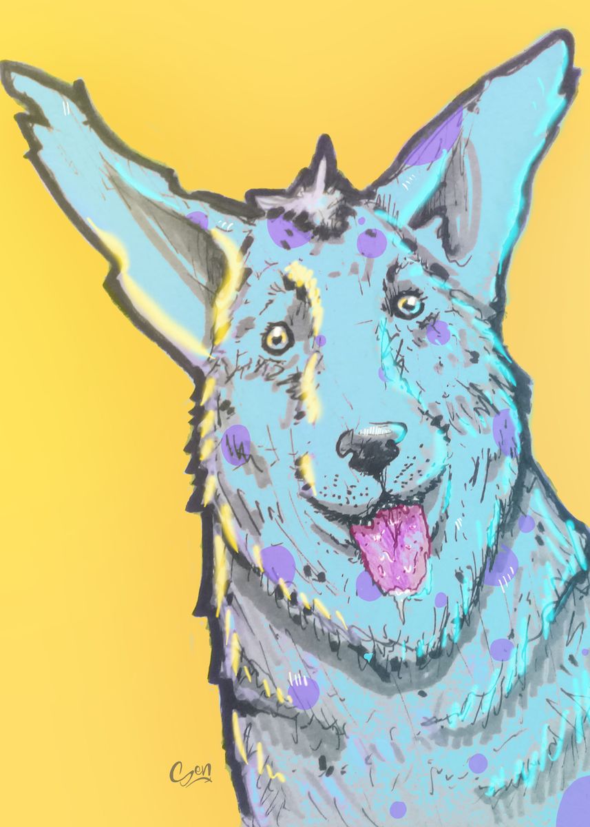 'Dog in Yellow' Poster, picture, metal print, paint by Sebastian ...