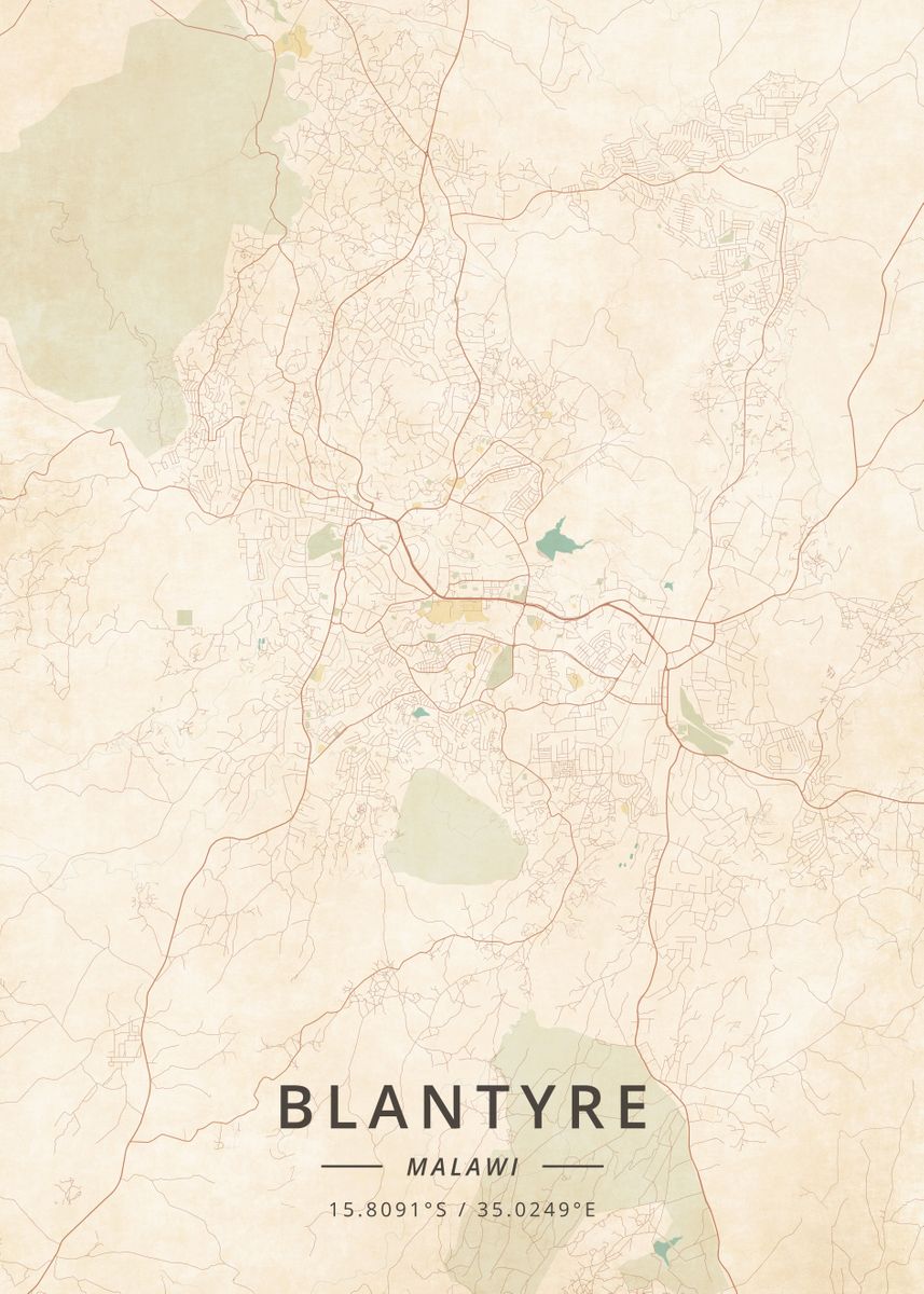 'Blantyre Malawi' Poster, picture, metal print, paint by Designer Map ...