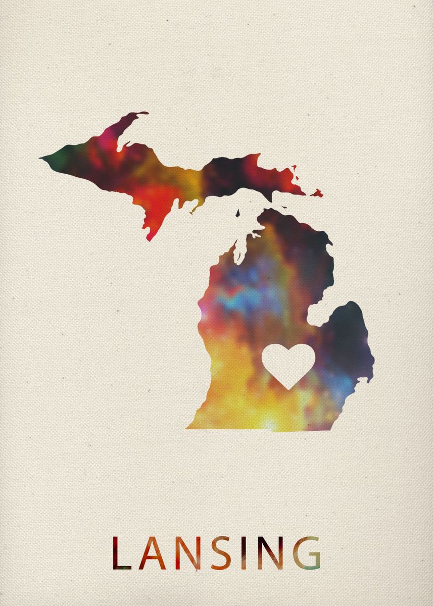 'Lansing Michigan Map' Poster, picture, metal print, paint by Design ...