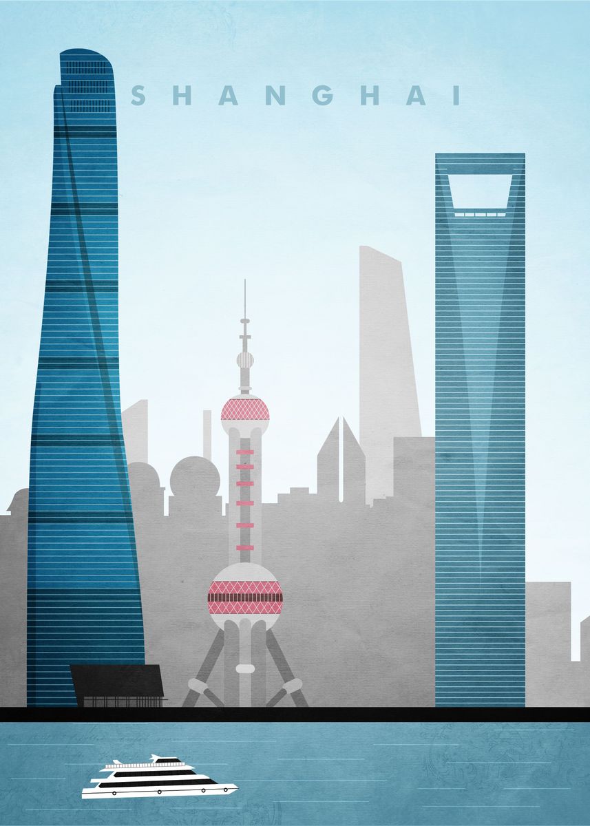 'Shanghai Travel Poster' Poster, picture, metal print, paint by Black ...