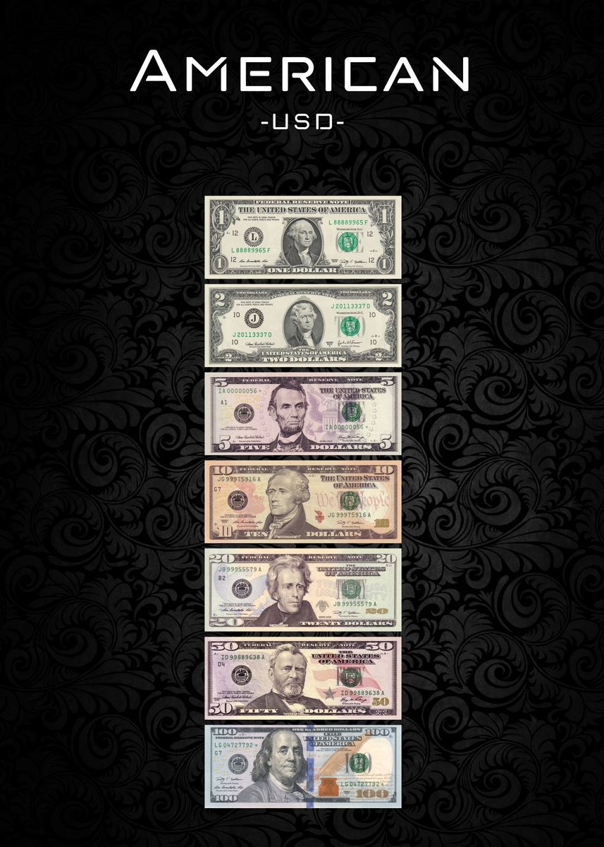 'USD' Poster, picture, metal print, paint by M L | Displate