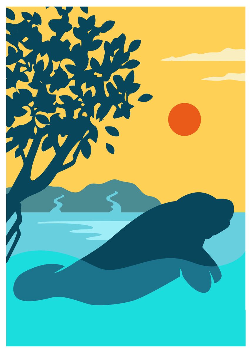 'Sea Cow' Poster, picture, metal print, paint by Jovan Sladoje | Displate