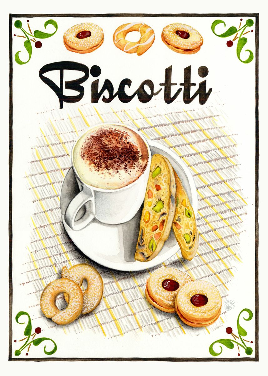 'BISCOTTI and CAPPUCCINO' Poster, picture, metal print, paint by ...