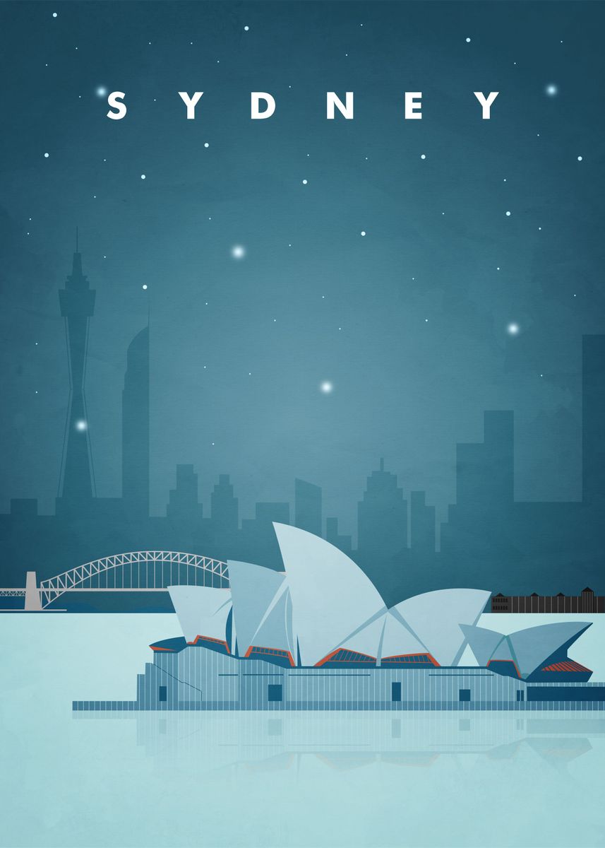 'Sydney Travel Poster' Poster, picture, metal print, paint by Black ...
