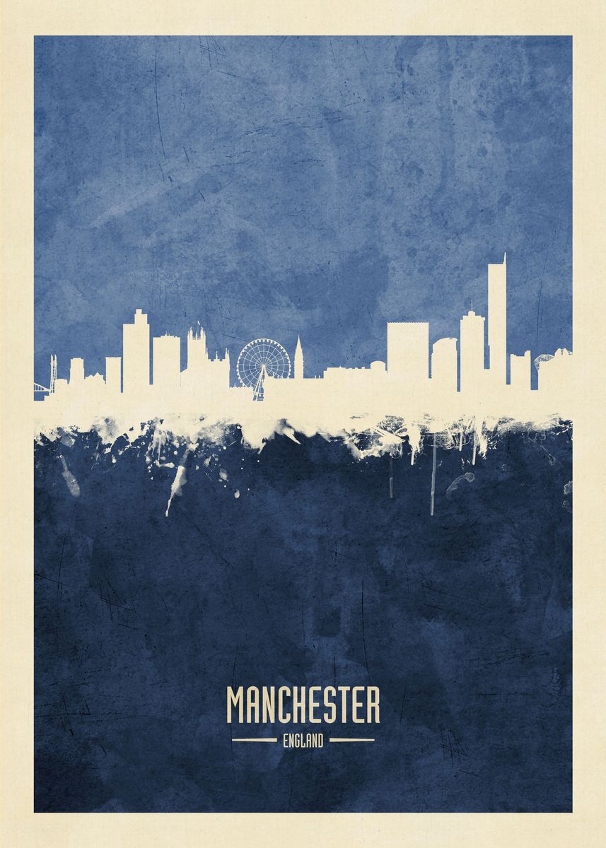 ' Manchester Skyline' Poster, picture, metal print, paint by Michael ...