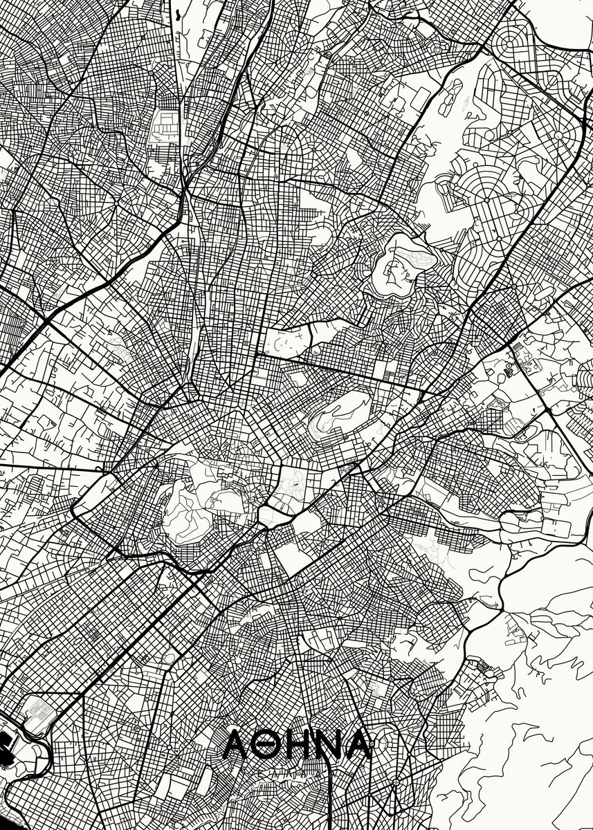 'Athina map white' Poster, picture, metal print, paint by mapsies ...
