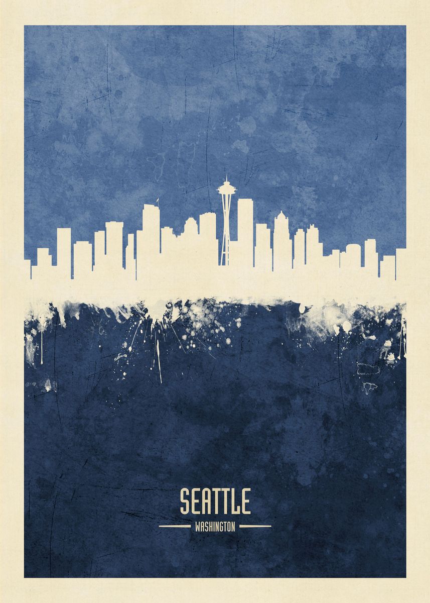 ' Seattle Skyline' Poster, picture, metal print, paint by Michael ...