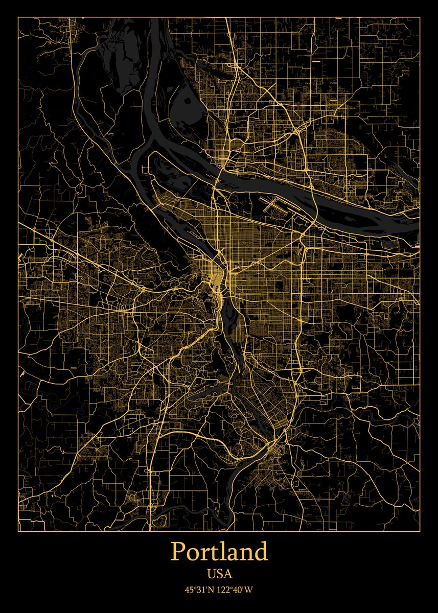 'Portland USA Map' Poster, picture, metal print, paint by Iwoko | Displate