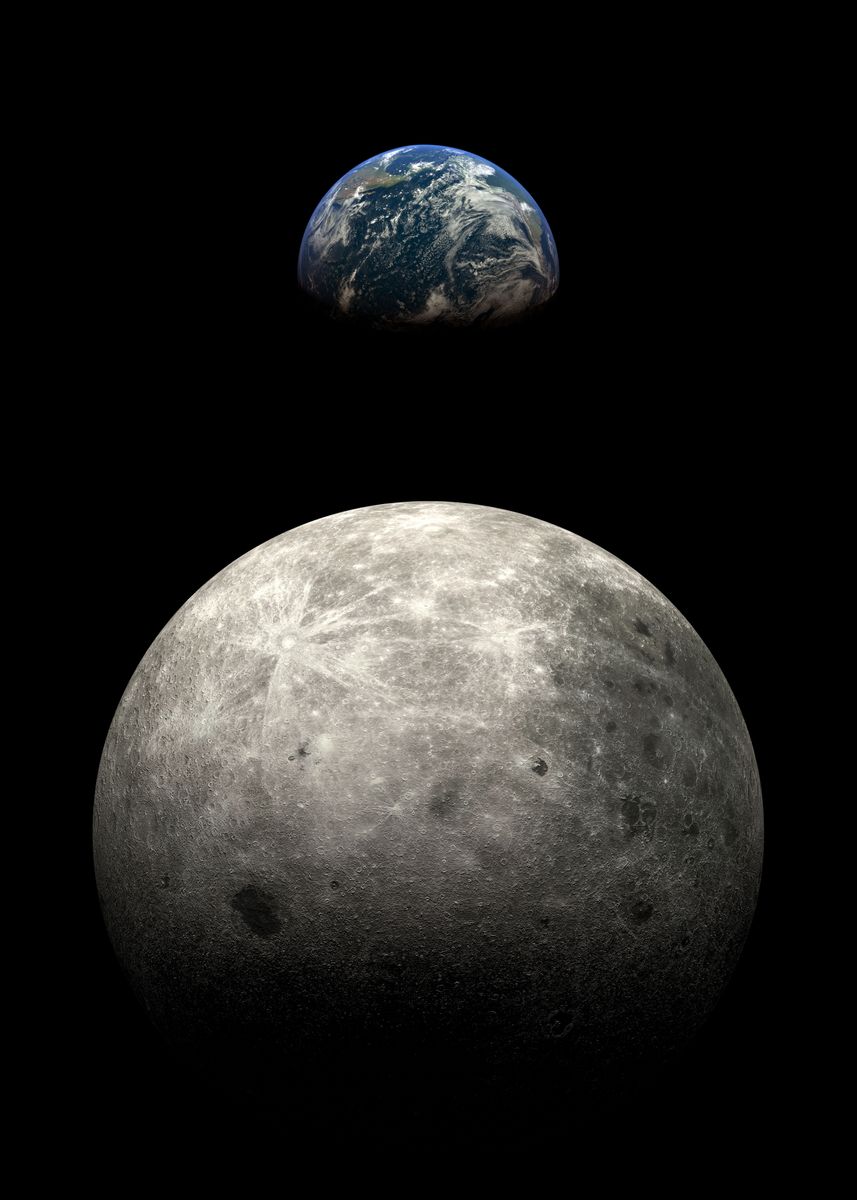 'MOON AND EARTH LINE UP' Poster, picture, metal print, paint by ...