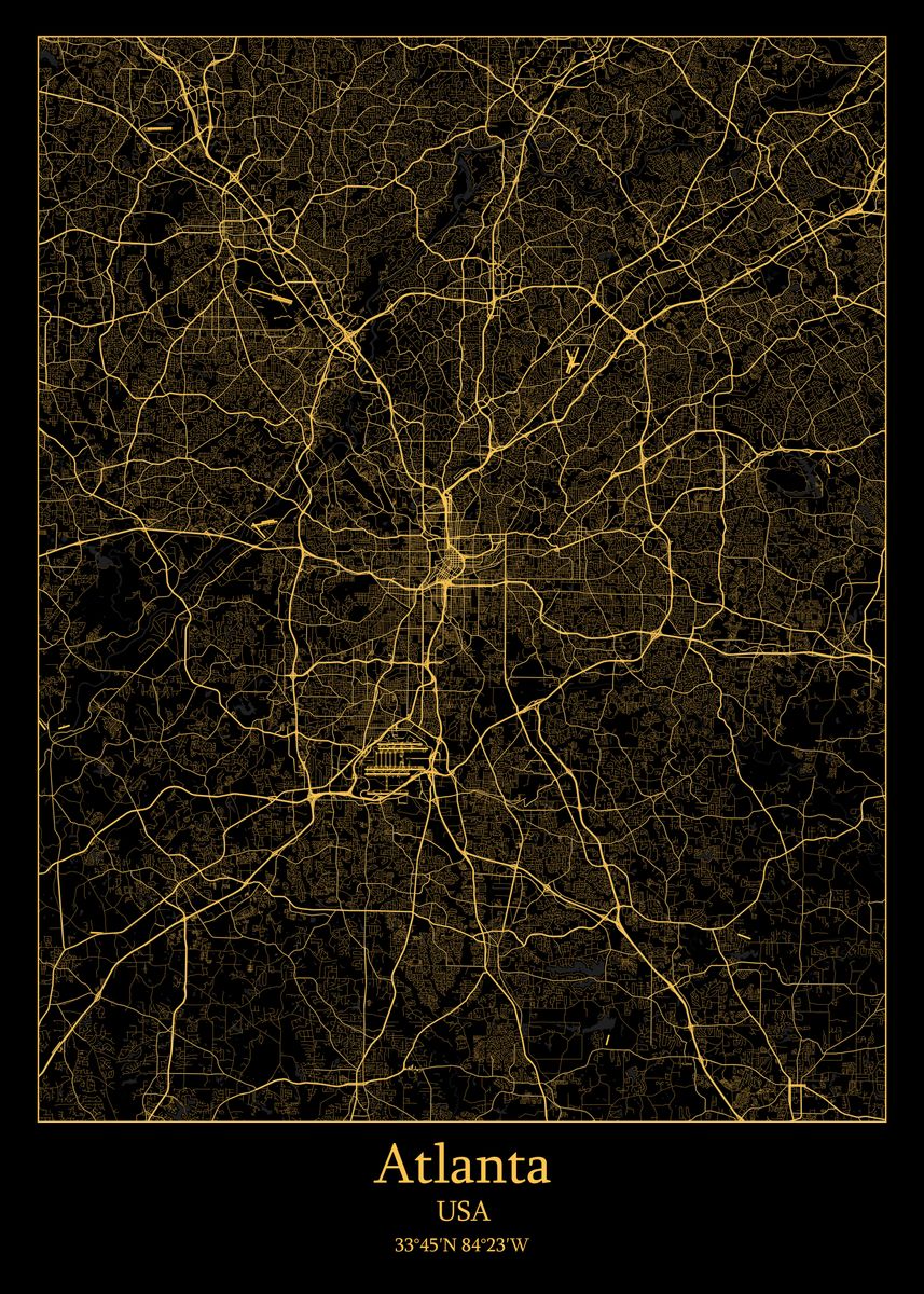 'Atlanta USA map ' Poster, picture, metal print, paint by Iwoko | Displate