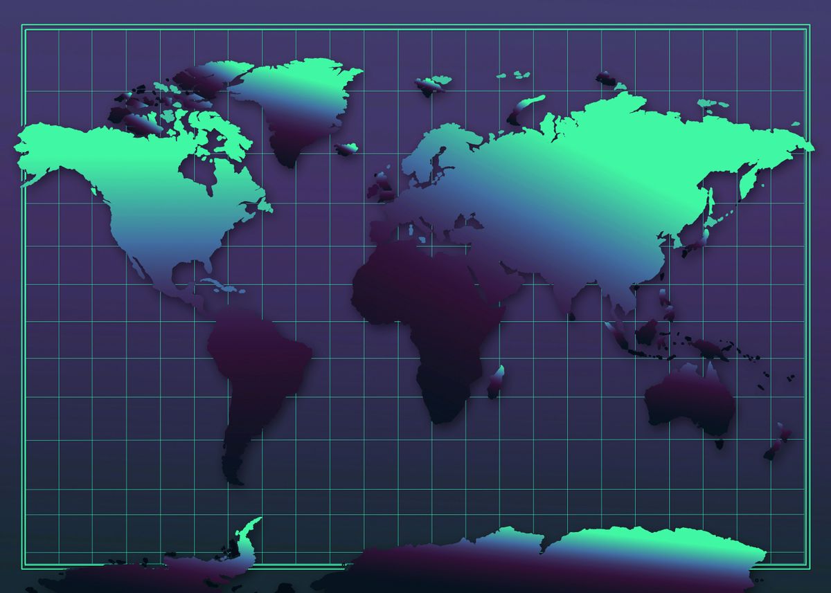 'world map modern dark blue' Poster by Bekim Art | Displate