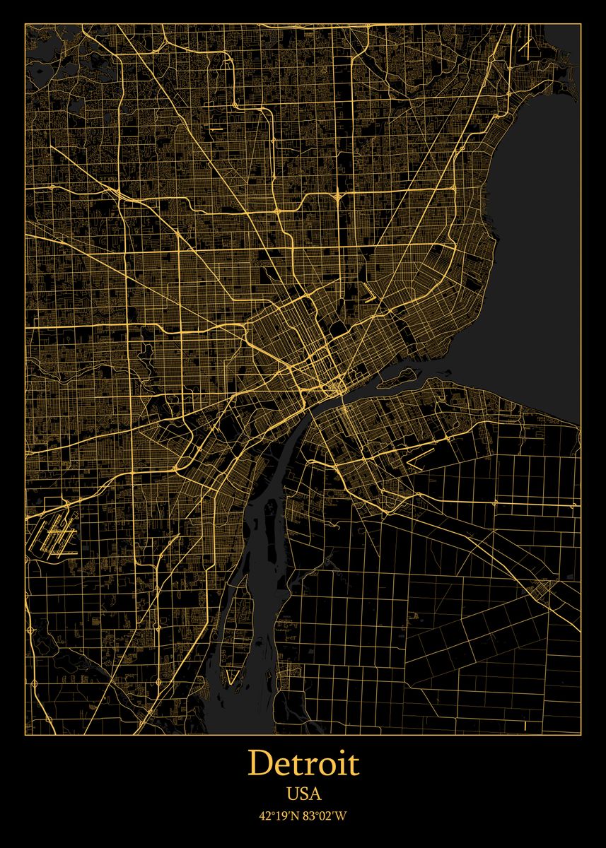 'Detroit city map' Poster, picture, metal print, paint by Iwoko | Displate