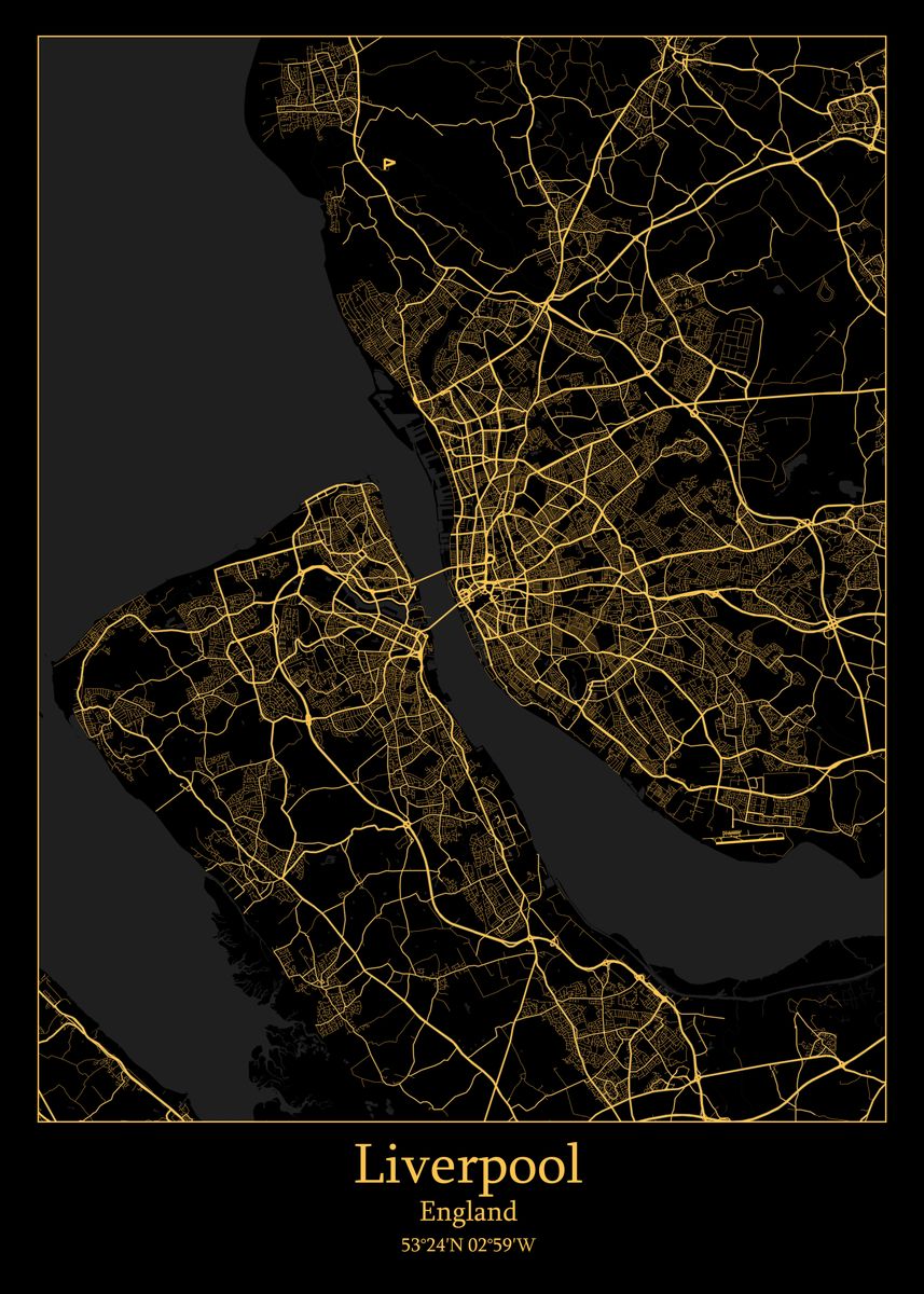 'Liverpool England map' Poster, picture, metal print, paint by Iwoko ...