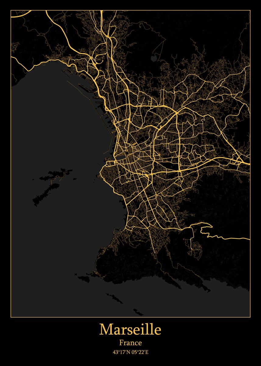 'Marseille France map' Poster by Iwoko | Displate
