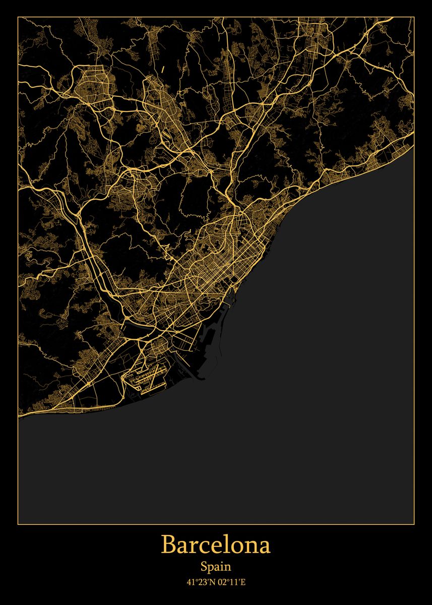 'Barcelona Spain map' Poster, picture, metal print, paint by Iwoko ...